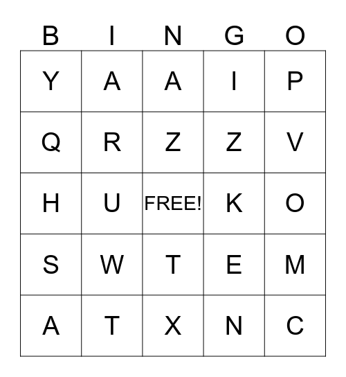 Capitalization Bingo Card