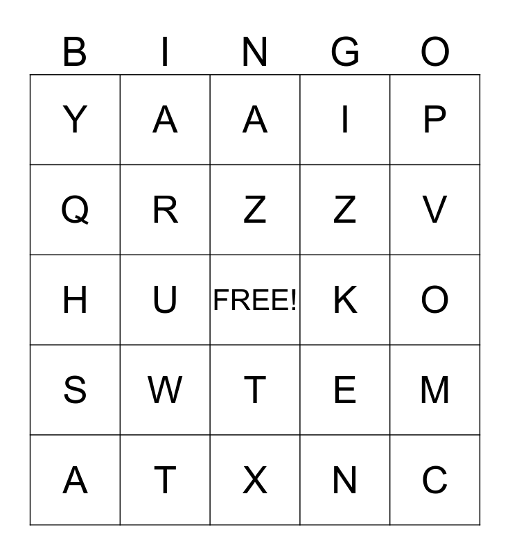 Capitalization Bingo Card