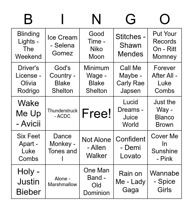 Radio BINGO Card