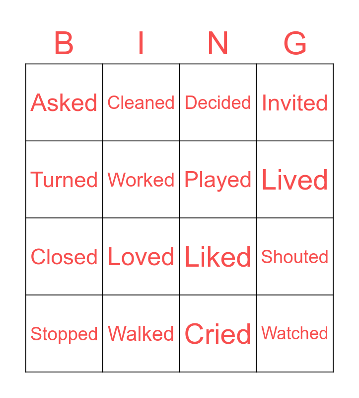 REGULAR VERBS IN THE PAST Bingo Card