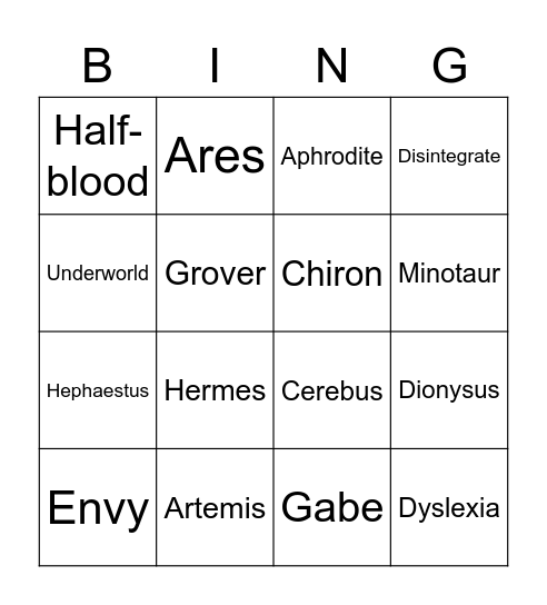 Percy Jackson 4x4 Bingo Card