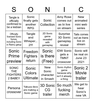 Sonic Bingo Cards on Bingo Baker