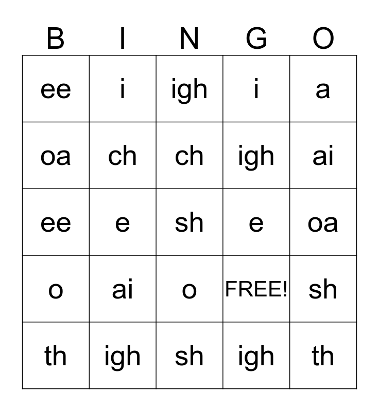 2 letters = 1 sound Bingo Card