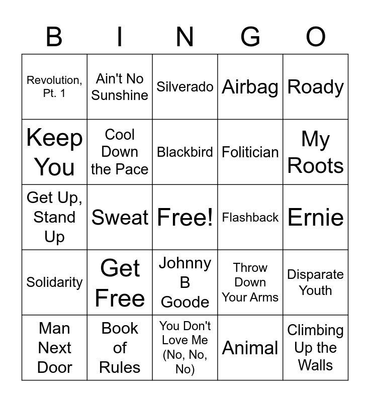 REGGAE NIGHT Bingo Card
