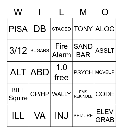 WILMO Bingo Card