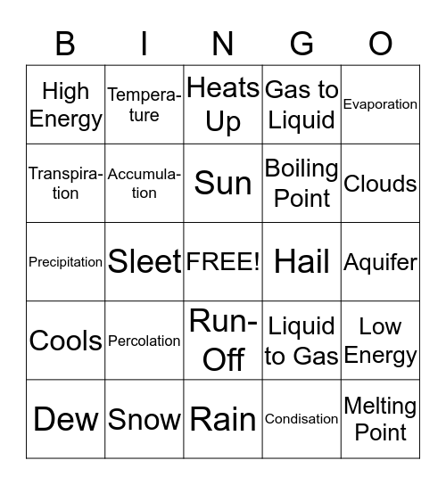 Water Cycle Bingo Card