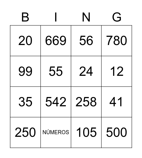 BINGO NUMÉRICO Bingo Card