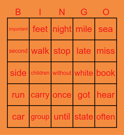Sight Words Weeks 31-32 Bingo Card