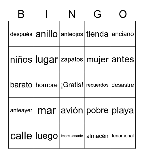 Repaso de semestre 2, Español 2 Bingo Card
