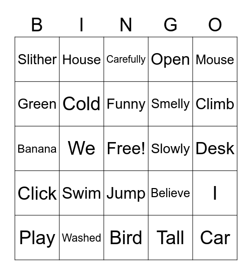 Parts of Speech Bingo Card
