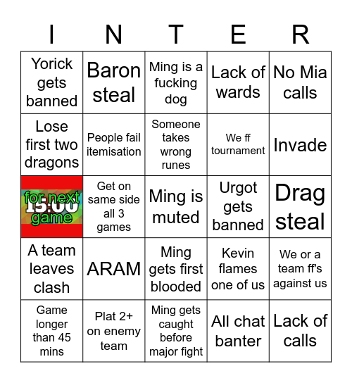 CLASH INTERS Bingo Card