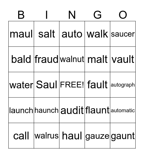 au and a (as aw) Bingo Card