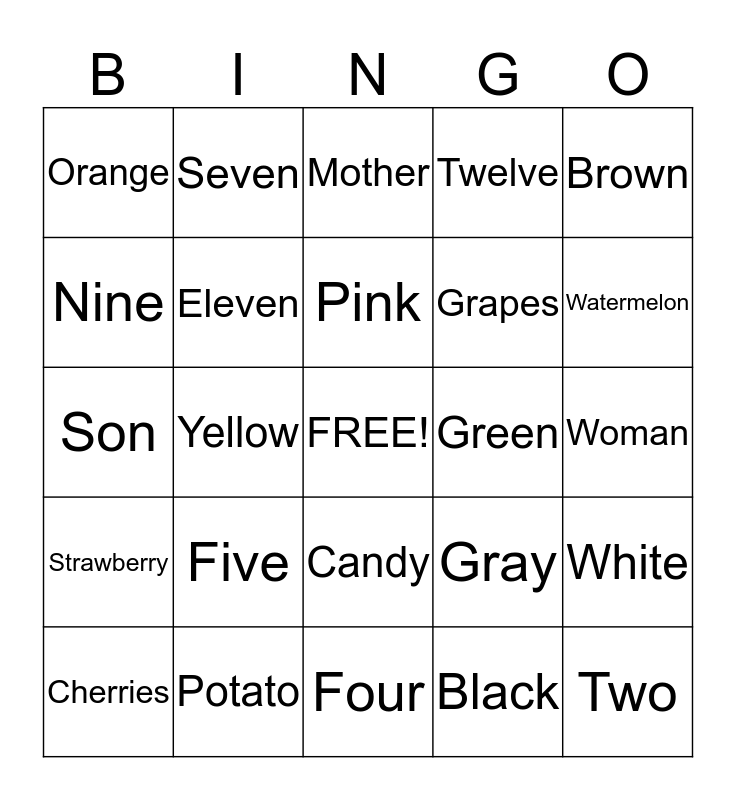 Portuguese Bingo Card