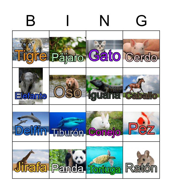 Animales 1 Bingo Card