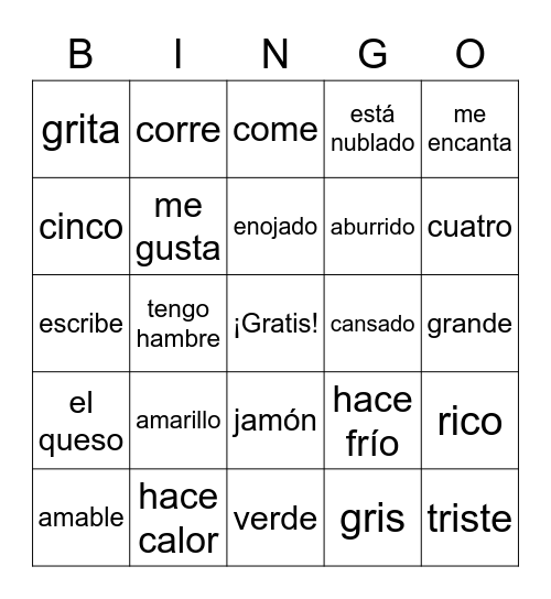 Español Bingo Card