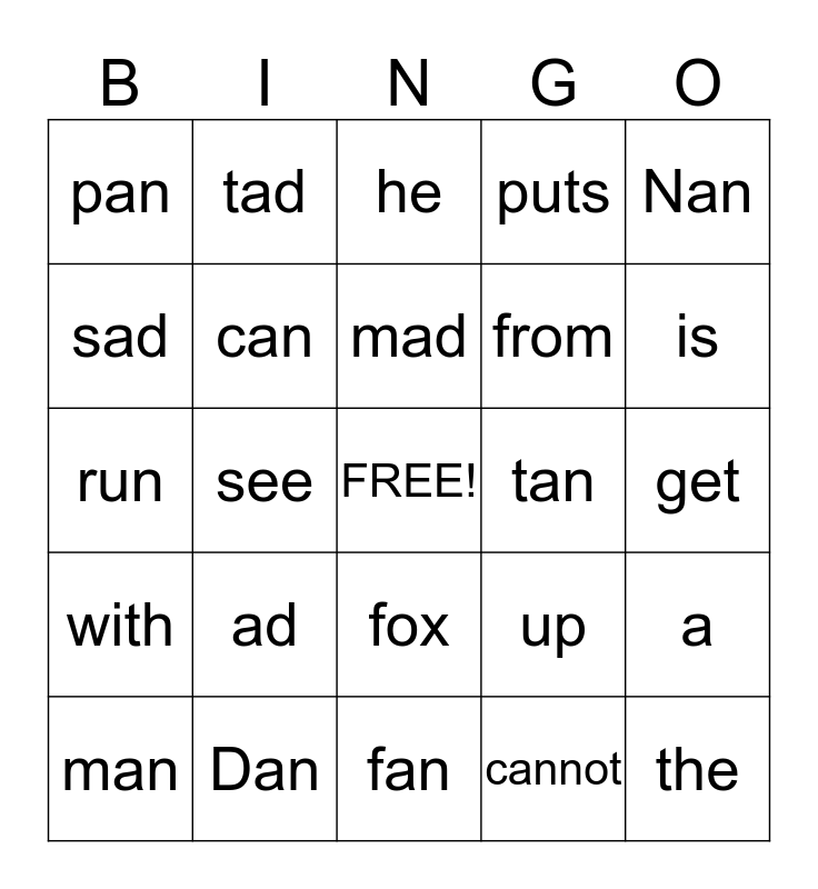 Dan the Tan Man Bingo Card