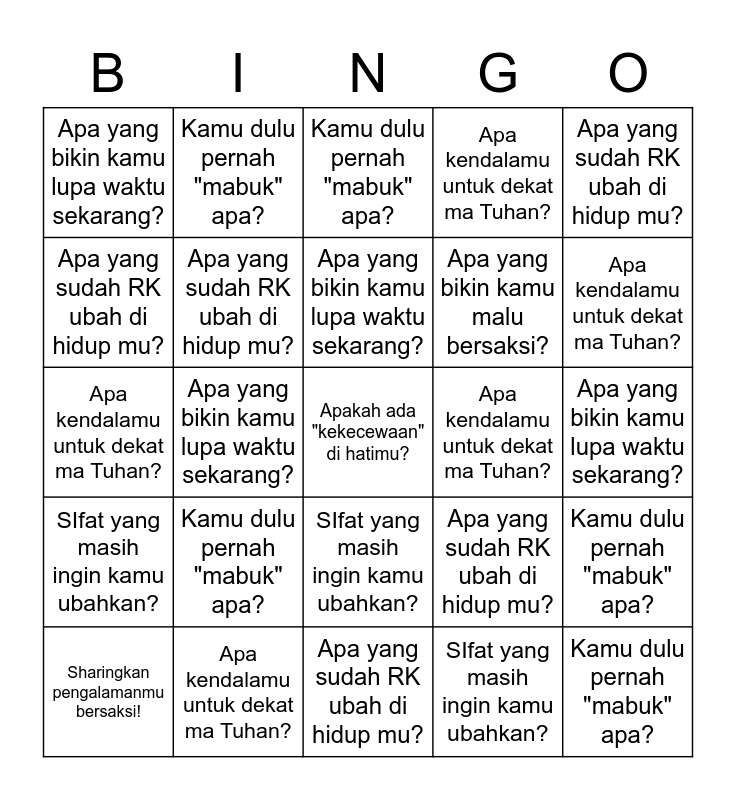 BeComm - Tell YOU Bingo Card