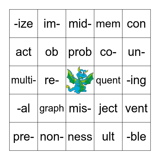 SIPPS Challenge Sight Syllables (Lesson 20) Bingo Card