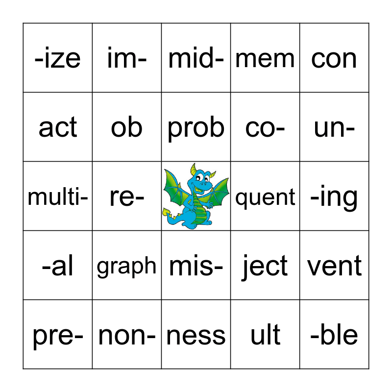 SIPPS Challenge Sight Syllables (Lesson 20) Bingo Card