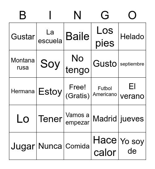 Clase de Espanol Bingo Card