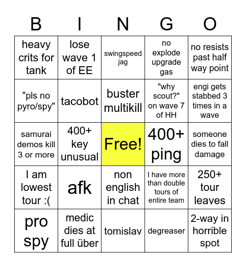 MvM Two Cities Bingo Card