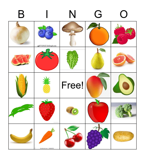 Fruits and Veggies Bingo Card