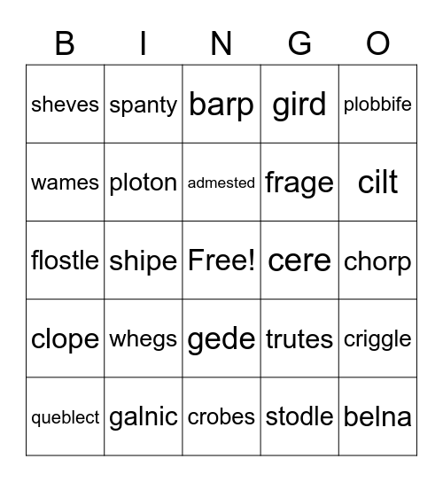 Nonsense Word Review Bingo Card