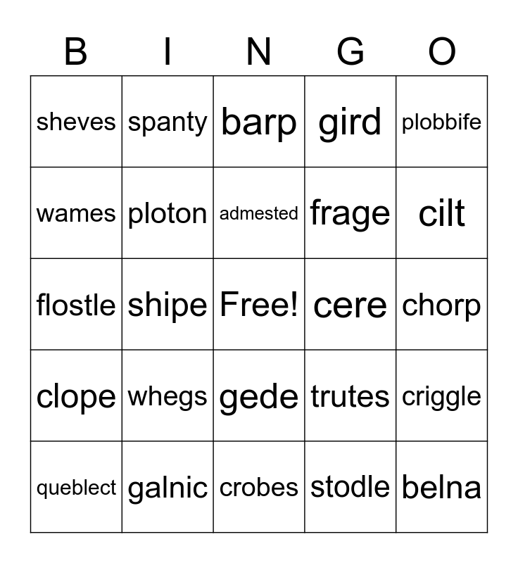 Nonsense Word Review Bingo Card
