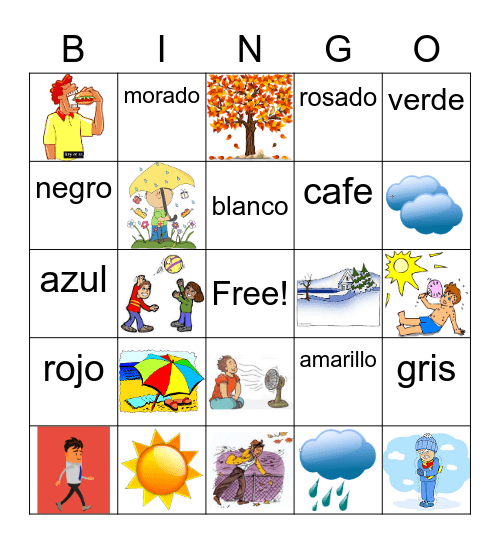2ndo grado Repaso (Clima,estaciones, movimientos, me gusta) Bingo Card