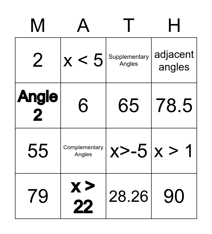 Math 7 Quarterly Review Bingo Card
