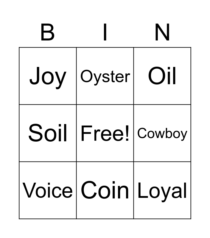 -oy and -oi Bingo Card
