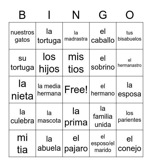 6-1 La Familia Bingo Card