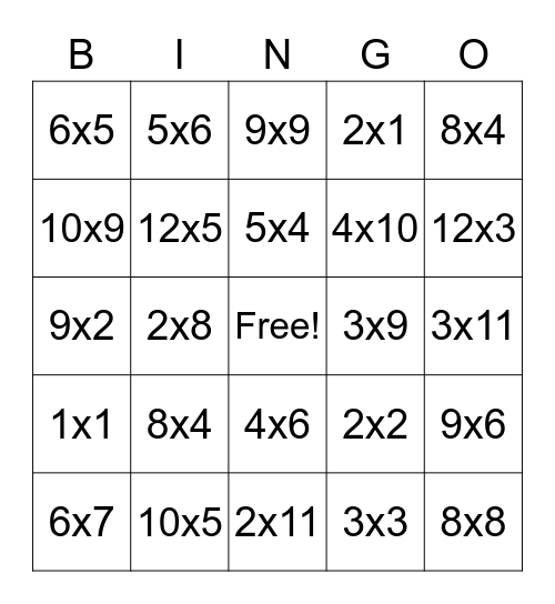 Math Bingo Card