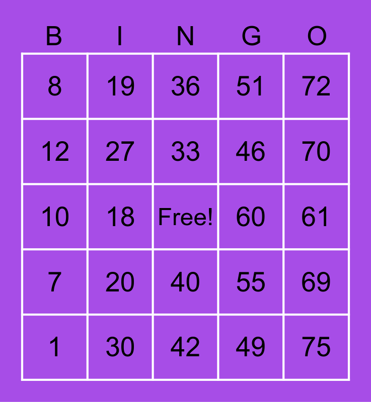 LUCKY Bingo Card LUCKY Bingo Card