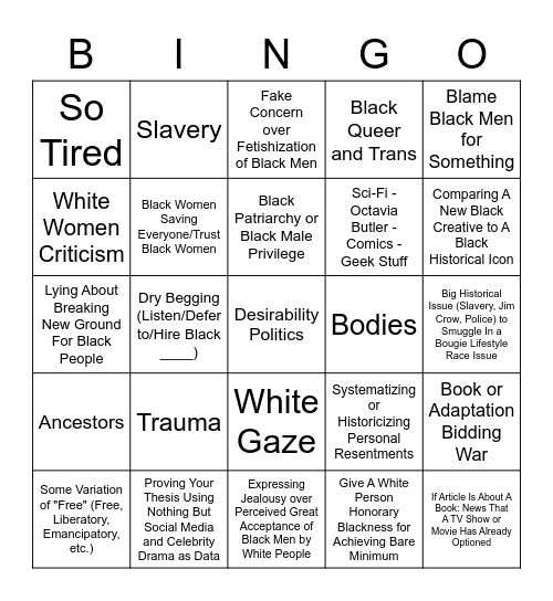 Champagne Sharks' Woke Black Creatives Bingo Card