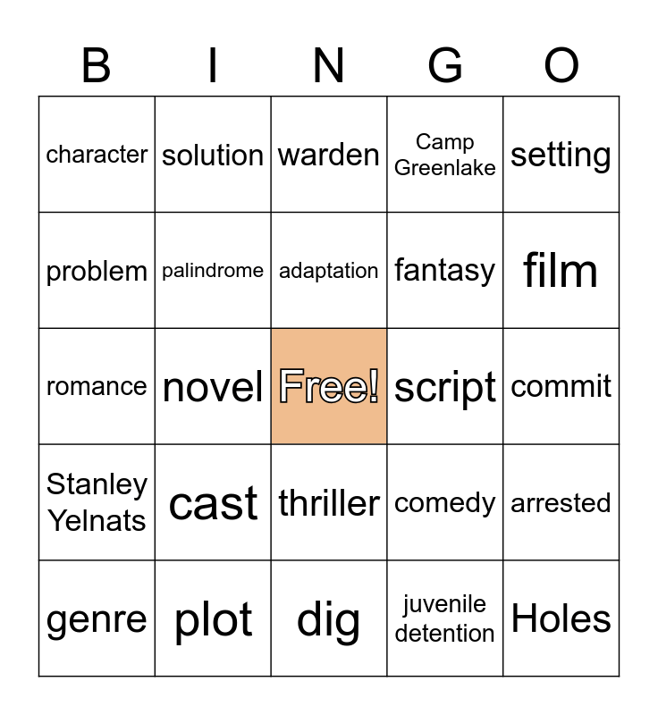 Movie Vocabulary Bingo Card