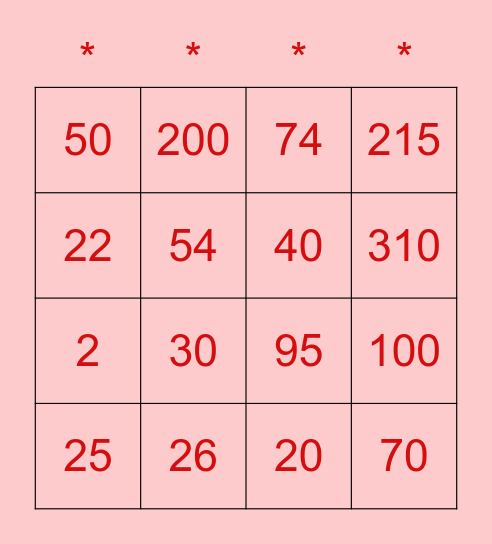 Cálculo Mental Bingo Card