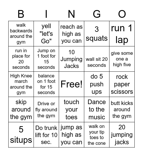 Fitness bingo Card