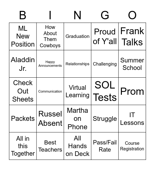 Faculty Bingo Card