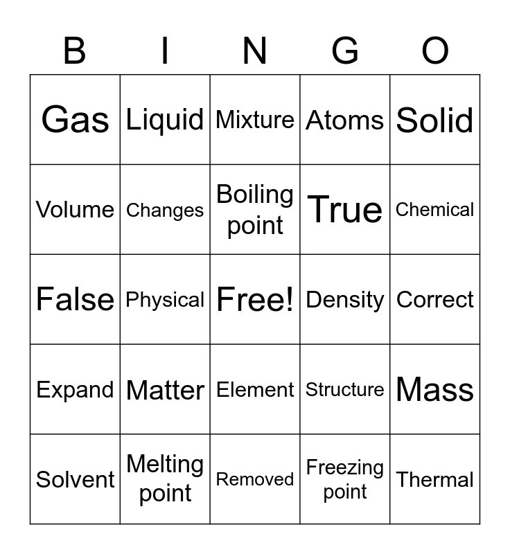 Matter Bingo Card