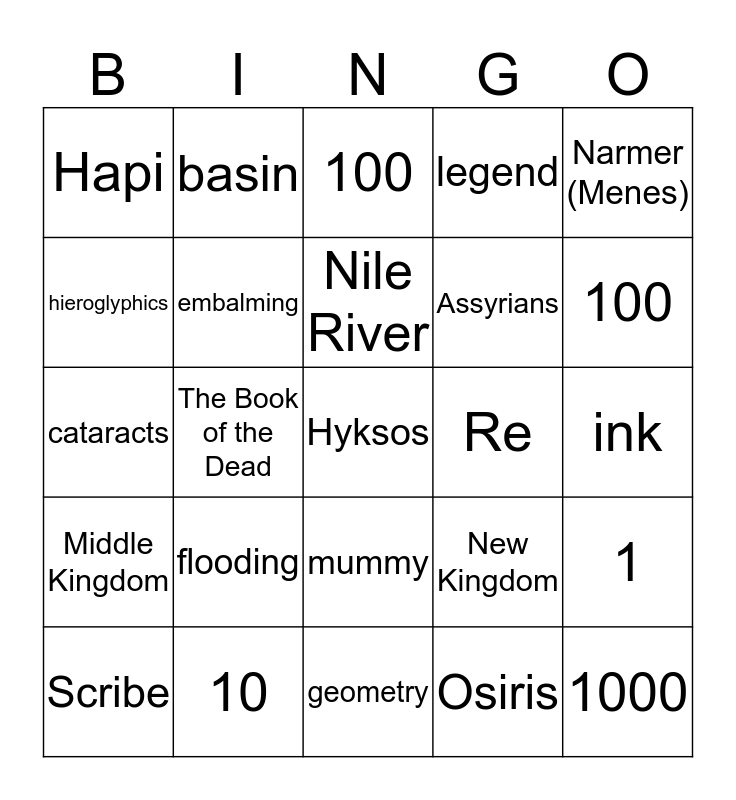 Ancient Egypt Bingo Card