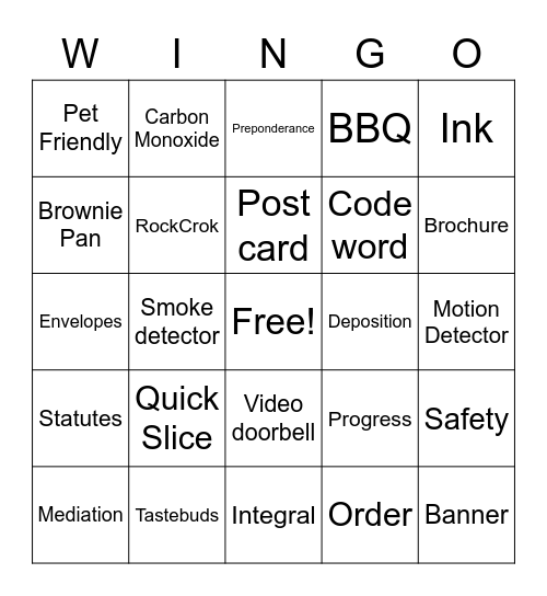 WINGO Bingo Card
