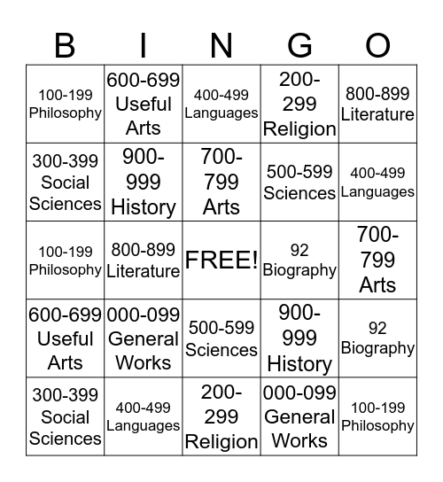 Dewey Bingo Card