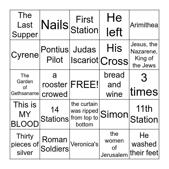 Stations of the Cross Bingo Card