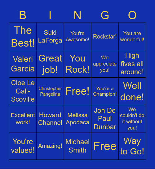 Staff Appreciation Bingo! Bingo Card