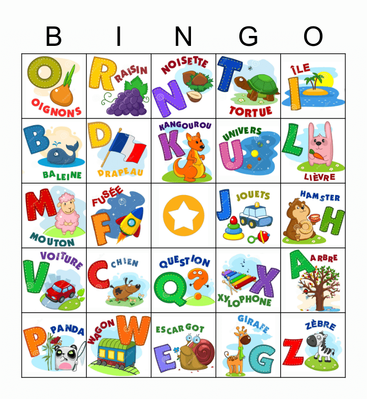Les lettres de l'alphabet Bingo Card