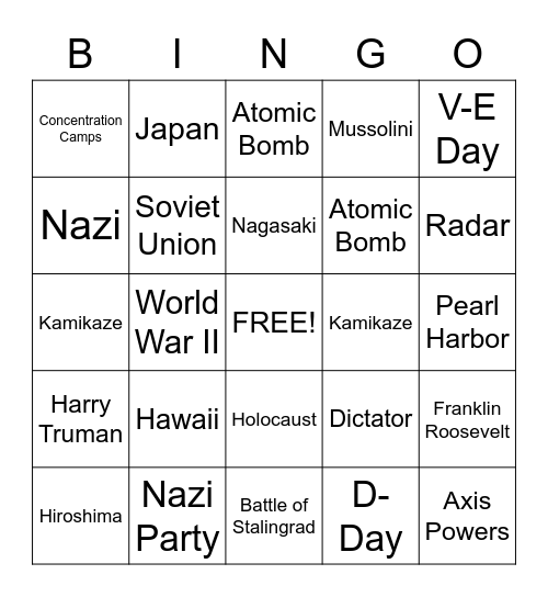 World War II Bingo Card