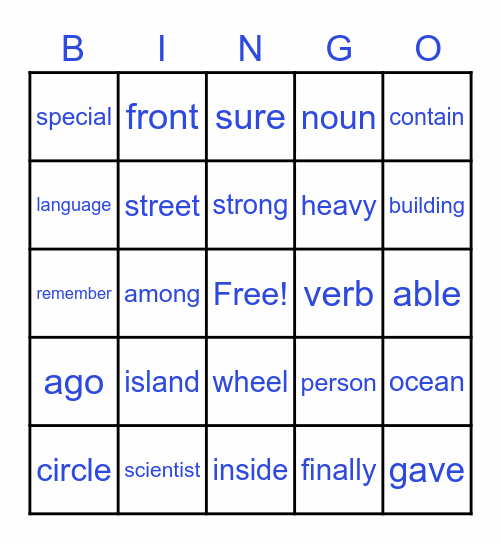 High Frequency Word Bingo Card
