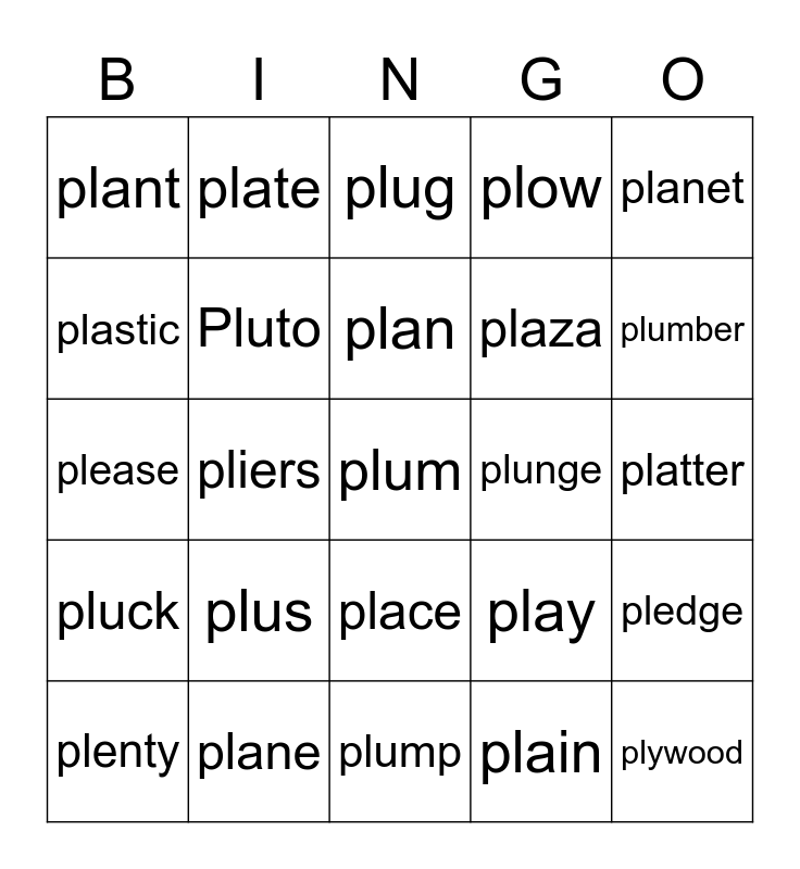 PL Words Bingo Card