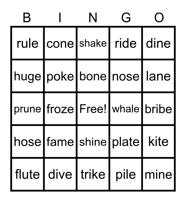 VCE Bingo Card